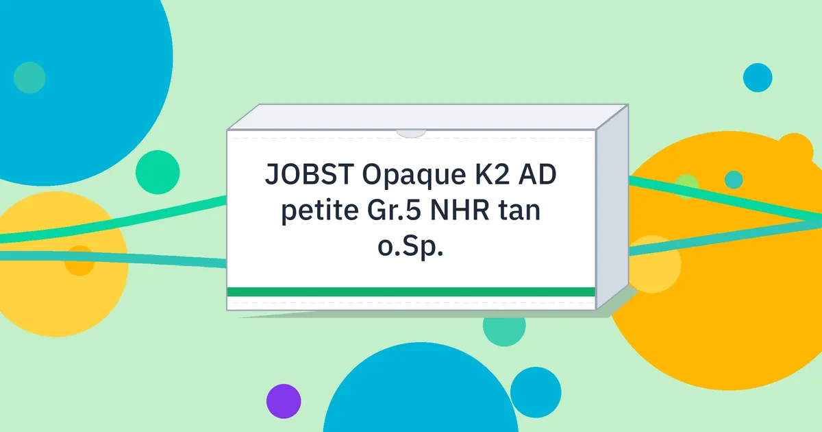 Symbolbild: Packung mit der Aufschrift JOBST Opaque K2 AD petite Gr.5 NHR tan o.Sp. (PZN 16278921) – Verfügbarkeit und Bezug in Apotheken in Frankfurt am Main
