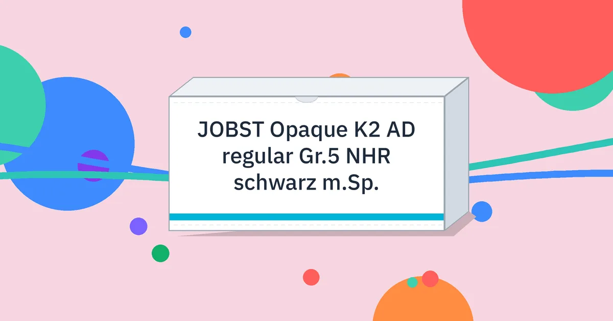 Symbolbild: Packung mit der Aufschrift JOBST Opaque K2 AD regular Gr.5 NHR schwarz m.Sp. (PZN 13110670) – Verfügbarkeit und Bezug in Apotheken in Frankfurt am Main