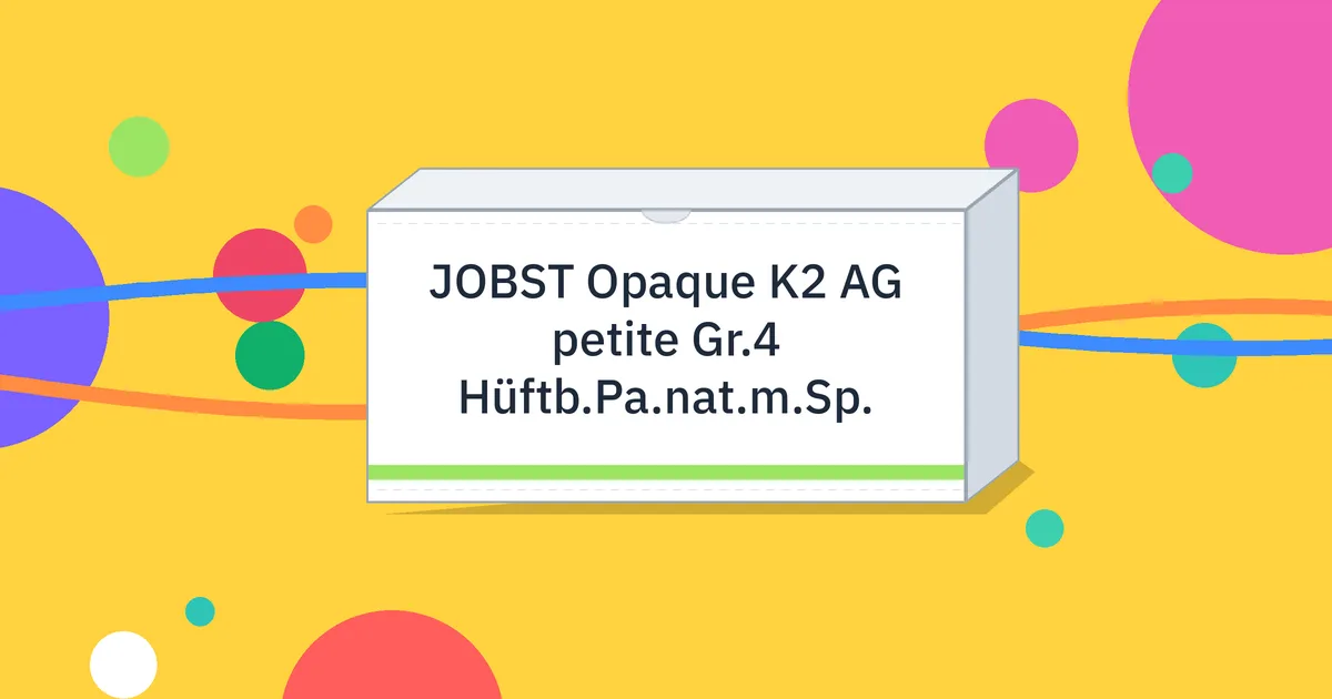 Symbolbild: Packung mit der Aufschrift JOBST Opaque K2 AG petite Gr.4 Hüftb.Pa.nat.m.Sp. (PZN 13114426) – Verfügbarkeit und Bezug in Apotheken in Frankfurt am Main