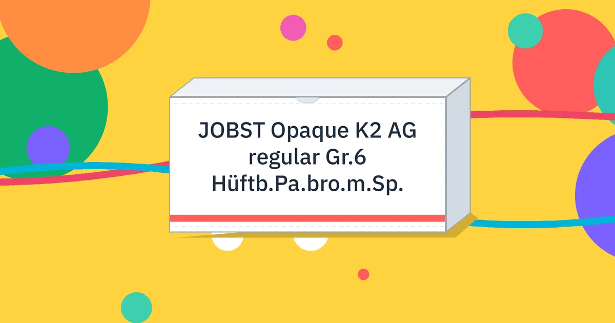 Symbolbild: Packung mit der Aufschrift JOBST Opaque K2 AG regular Gr.6 Hüftb.Pa.bro.m.Sp. (PZN 13116394) – Verfügbarkeit und Bezug in Apotheken in Frankfurt am Main