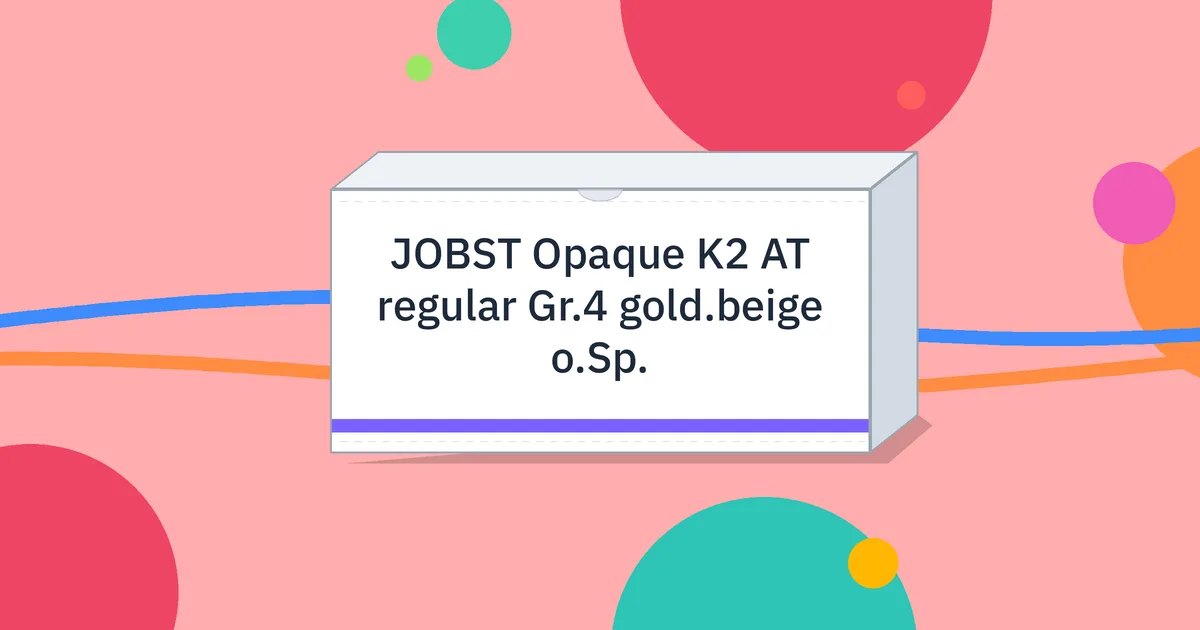 Symbolbild: Packung mit der Aufschrift JOBST Opaque K2 AT regular Gr.4 gold.beige o.Sp. (PZN 16289221) – Verfügbarkeit und Bezug in Apotheken in Frankfurt am Main
