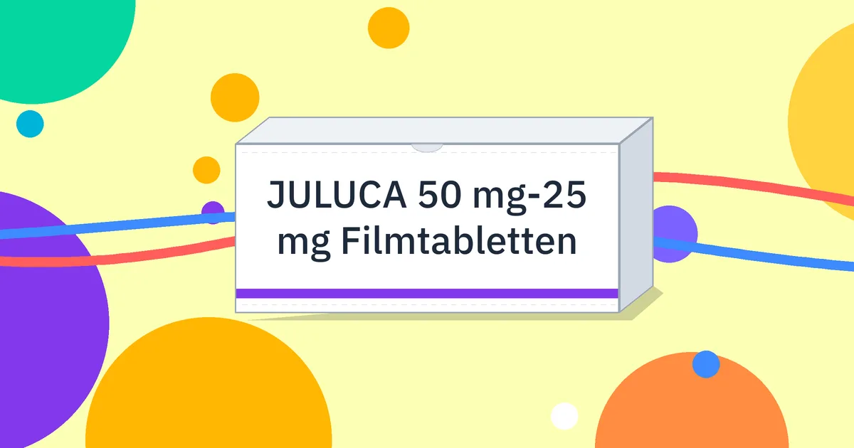 Symbolbild: Packung mit der Aufschrift JULUCA 50 mg-25 mg Filmtabletten (PZN 16748404) – Verfügbarkeit und Bezug in Apotheken in Frankfurt am Main