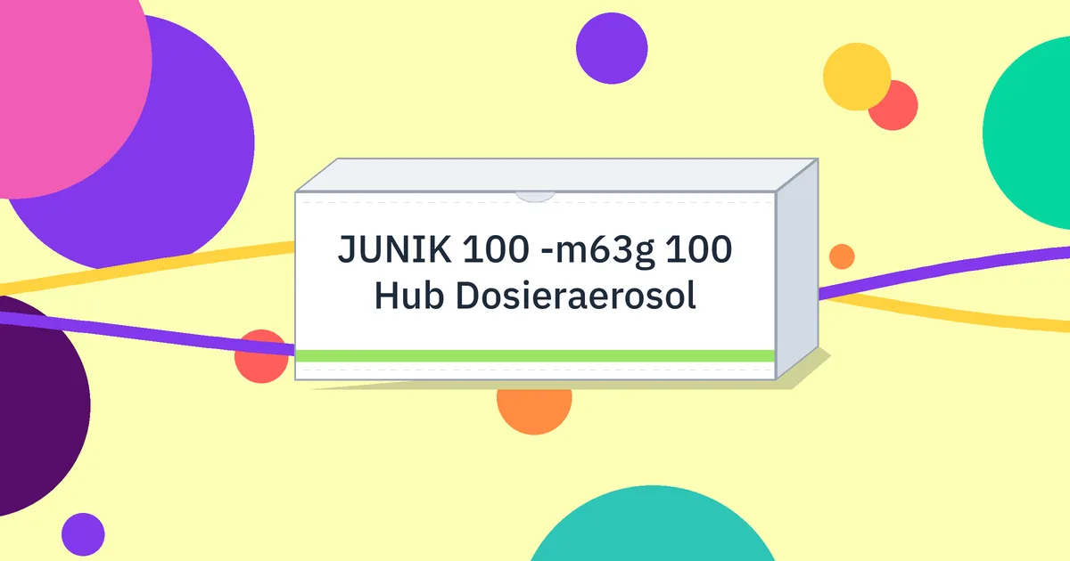 Symbolbild: Packung mit der Aufschrift JUNIK 100 -m63g 100 Hub Dosieraerosol (PZN 00323720) – Verfügbarkeit und Bezug in Apotheken in Frankfurt am Main