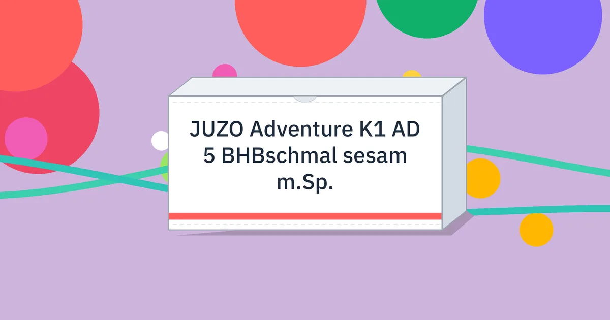 Symbolbild: Packung mit der Aufschrift JUZO Adventure K1 AD 5 BHBschmal sesam m.Sp. (PZN 16491916) – Verfügbarkeit und Bezug in Apotheken in Frankfurt am Main