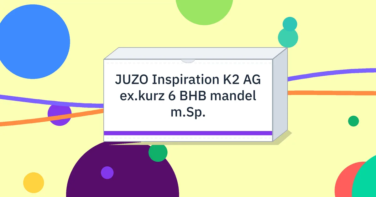 Symbolbild: Packung mit der Aufschrift JUZO Inspiration K2 AG ex.kurz 6 BHB mandel m.Sp. (PZN 14835688) – Verfügbarkeit und Bezug in Apotheken in Frankfurt am Main