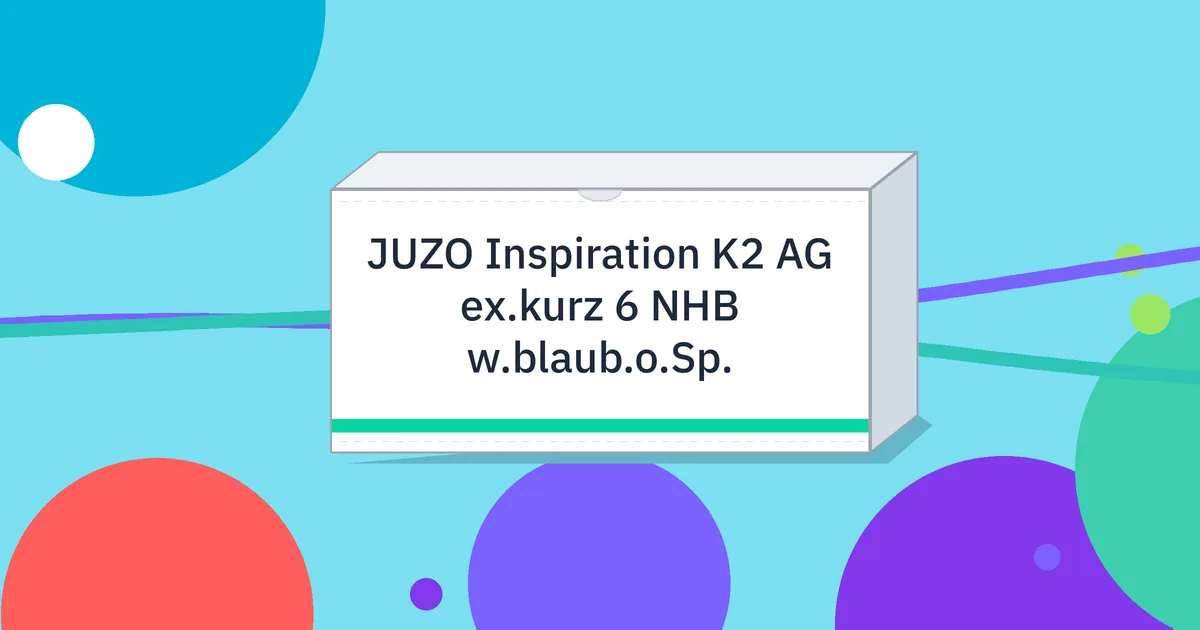 Symbolbild: Packung mit der Aufschrift JUZO Inspiration K2 AG ex.kurz 6 NHB w.blaub.o.Sp. (PZN 14965037) – Verfügbarkeit und Bezug in Apotheken in Frankfurt am Main