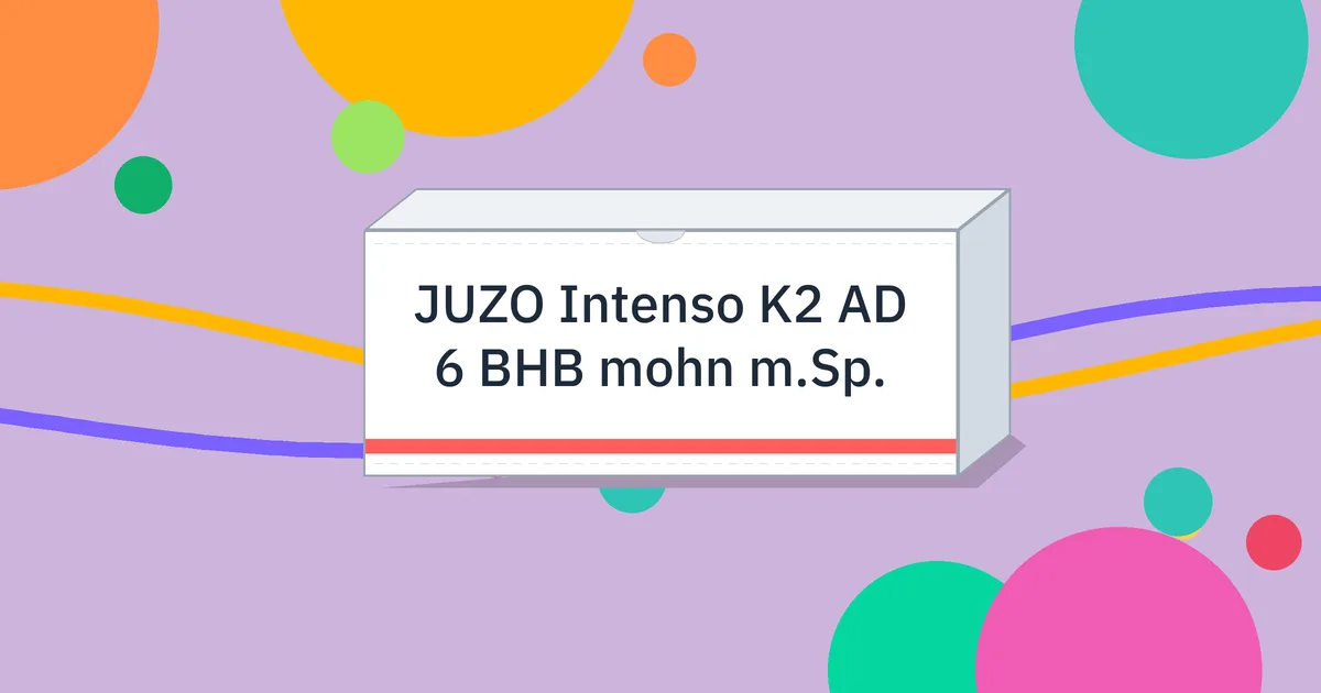Symbolbild: Packung mit der Aufschrift JUZO Intenso K2 AD 6 BHB mohn m.Sp. (PZN 18613565) – Verfügbarkeit und Bezug in Apotheken in Frankfurt am Main
