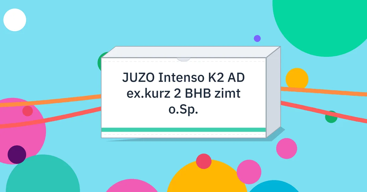 Symbolbild: Packung mit der Aufschrift JUZO Intenso K2 AD ex.kurz 2 BHB zimt o.Sp. (PZN 18625545) – Verfügbarkeit und Bezug in Apotheken in Frankfurt am Main