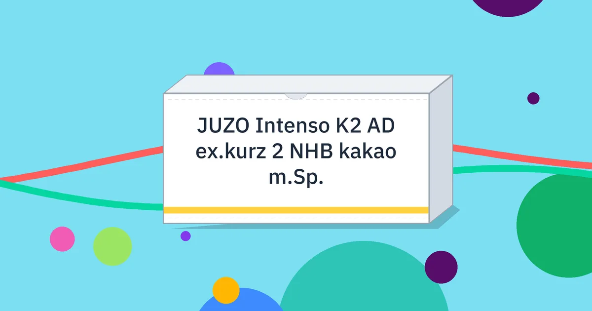 Symbolbild: Packung mit der Aufschrift JUZO Intenso K2 AD ex.kurz 2 NHB kakao m.Sp. (PZN 18611827) – Verfügbarkeit und Bezug in Apotheken in Frankfurt am Main