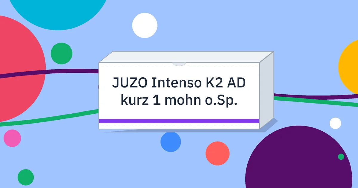 Symbolbild: Packung mit der Aufschrift JUZO Intenso K2 AD kurz 1 mohn o.Sp. (PZN 18618226) – Verfügbarkeit und Bezug in Apotheken in Frankfurt am Main