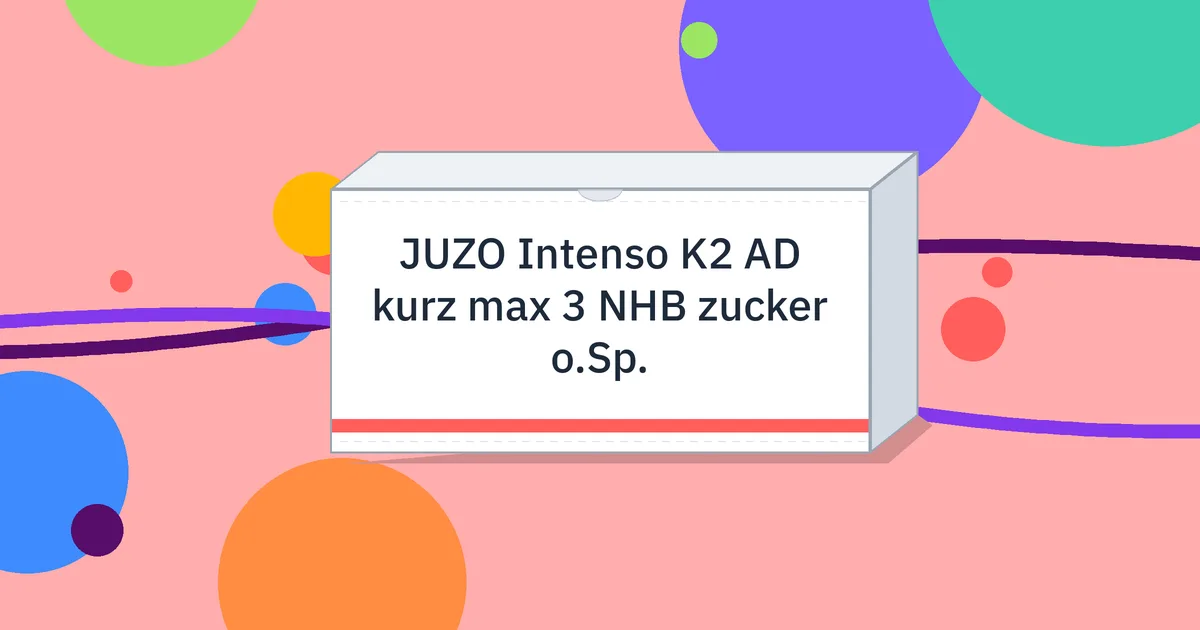 Symbolbild: Packung mit der Aufschrift JUZO Intenso K2 AD kurz max 3 NHB zucker o.Sp. (PZN 18622475) – Verfügbarkeit und Bezug in Apotheken in Frankfurt am Main