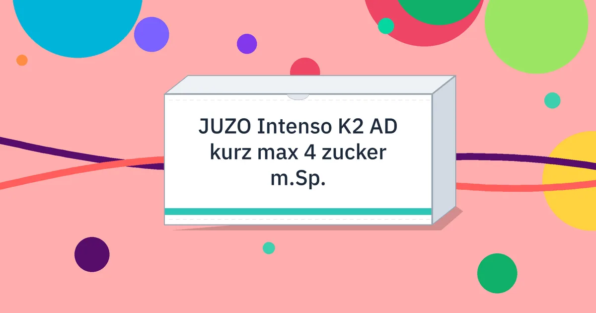 Symbolbild: Packung mit der Aufschrift JUZO Intenso K2 AD kurz max 4 zucker m.Sp. (PZN 18608423) – Verfügbarkeit und Bezug in Apotheken in Frankfurt am Main