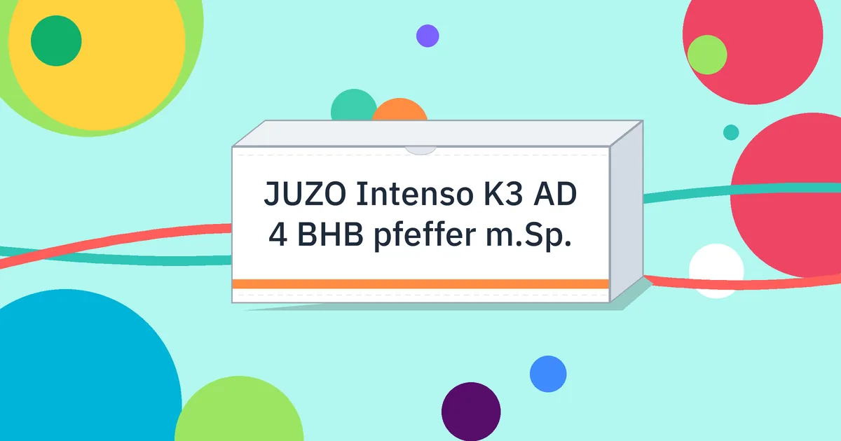 Symbolbild: Packung mit der Aufschrift JUZO Intenso K3 AD 4 BHB pfeffer m.Sp. (PZN 18634254) – Verfügbarkeit und Bezug in Apotheken in Frankfurt am Main