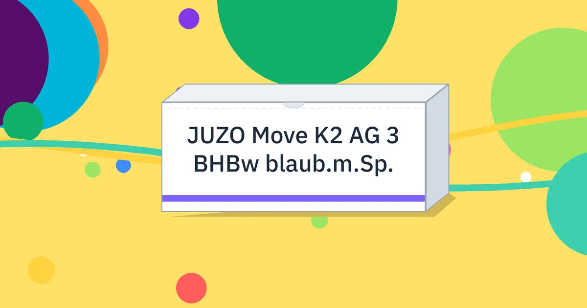 Symbolbild: Packung mit der Aufschrift JUZO Move K2 AG 3 BHBw blaub.m.Sp. (PZN 18555997) – Verfügbarkeit und Bezug in Apotheken in Frankfurt am Main
