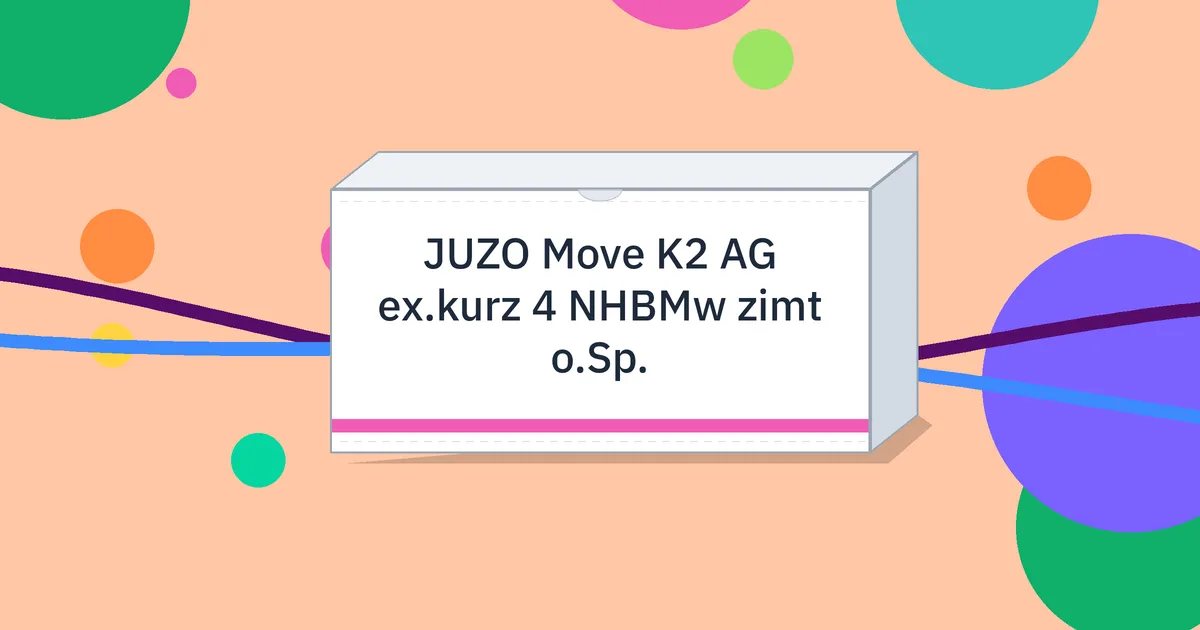 Symbolbild: Packung mit der Aufschrift JUZO Move K2 AG ex.kurz 4 NHBMw zimt o.Sp. (PZN 18533429) – Verfügbarkeit und Bezug in Apotheken in Frankfurt am Main