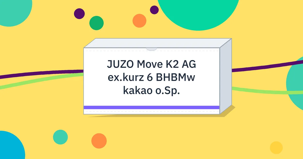 Symbolbild: Packung mit der Aufschrift JUZO Move K2 AG ex.kurz 6 BHBMw kakao o.Sp. (PZN 18566498) – Verfügbarkeit und Bezug in Apotheken in Frankfurt am Main