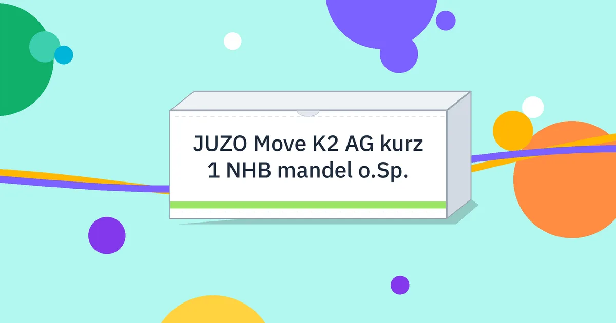 Symbolbild: Packung mit der Aufschrift JUZO Move K2 AG kurz 1 NHB mandel o.Sp. (PZN 16638940) – Verfügbarkeit und Bezug in Apotheken in Frankfurt am Main