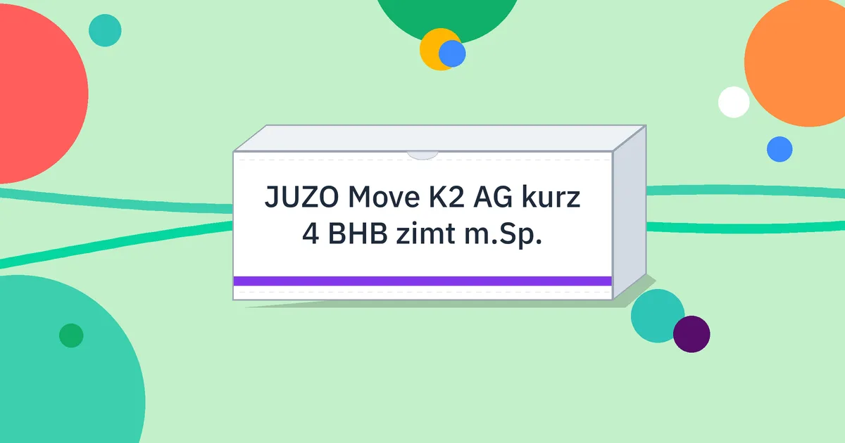 Symbolbild: Packung mit der Aufschrift JUZO Move K2 AG kurz 4 BHB zimt m.Sp. (PZN 18528167) – Verfügbarkeit und Bezug in Apotheken in Frankfurt am Main