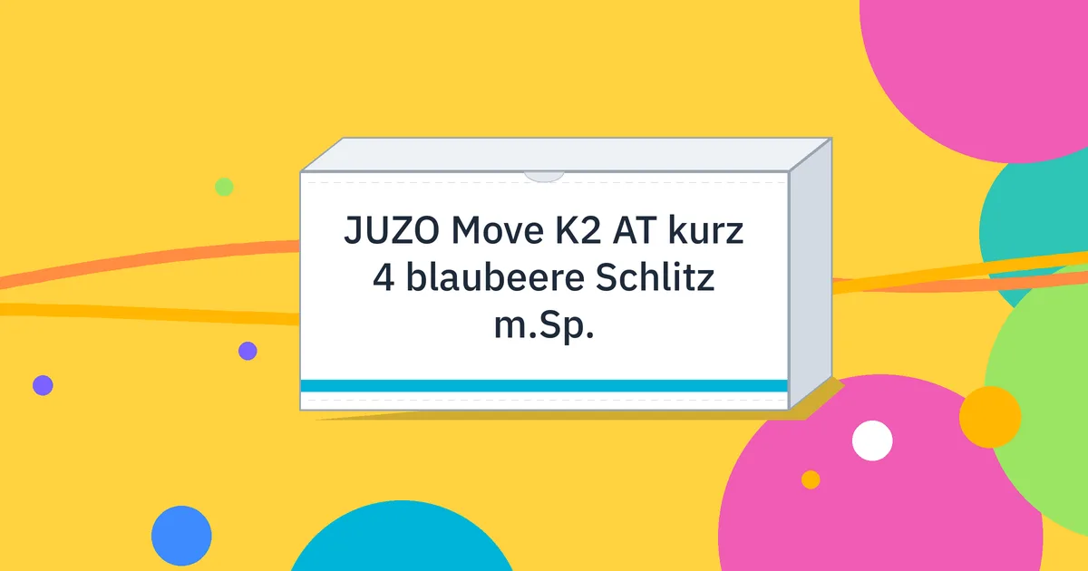 Symbolbild: Packung mit der Aufschrift JUZO Move K2 AT kurz 4 blaubeere Schlitz m.Sp. (PZN 20674930) – Verfügbarkeit und Bezug in Apotheken in Frankfurt am Main