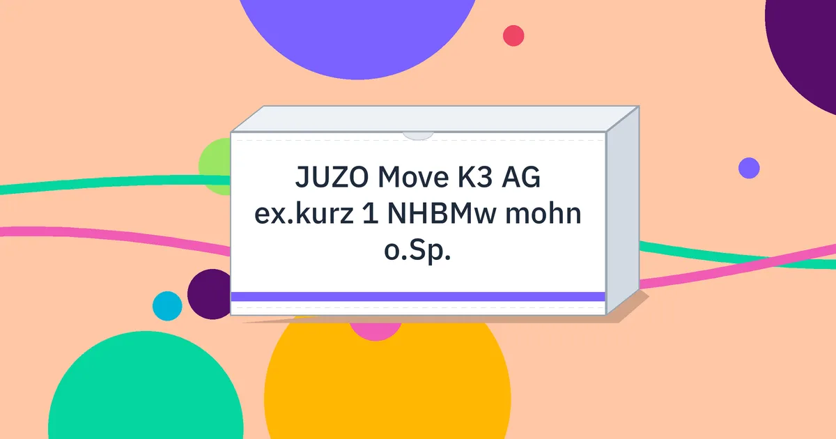 Symbolbild: Packung mit der Aufschrift JUZO Move K3 AG ex.kurz 1 NHBMw mohn o.Sp. (PZN 18596737) – Verfügbarkeit und Bezug in Apotheken in Frankfurt am Main