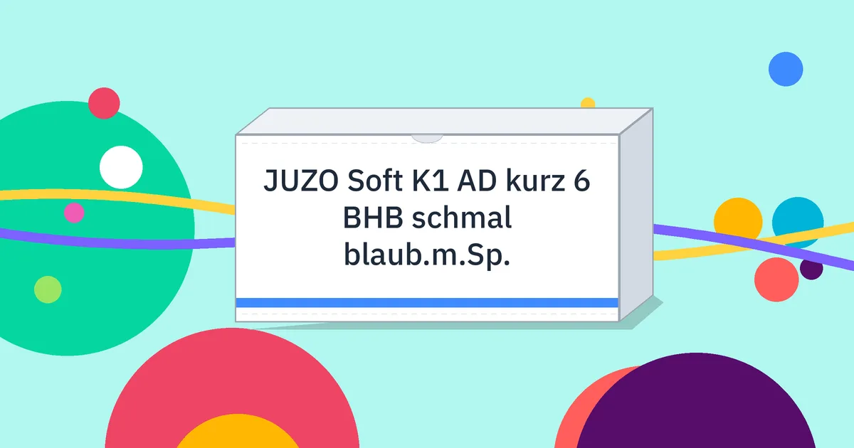 Symbolbild: Packung mit der Aufschrift JUZO Soft K1 AD kurz 6 BHB schmal blaub.m.Sp. (PZN 15461824) – Verfügbarkeit und Bezug in Apotheken in Frankfurt am Main