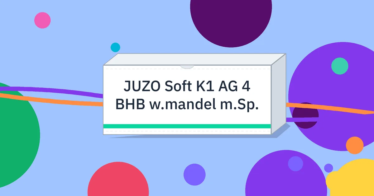 Symbolbild: Packung mit der Aufschrift JUZO Soft K1 AG 4 BHB w.mandel m.Sp. (PZN 14836989) – Verfügbarkeit und Bezug in Apotheken in Frankfurt am Main