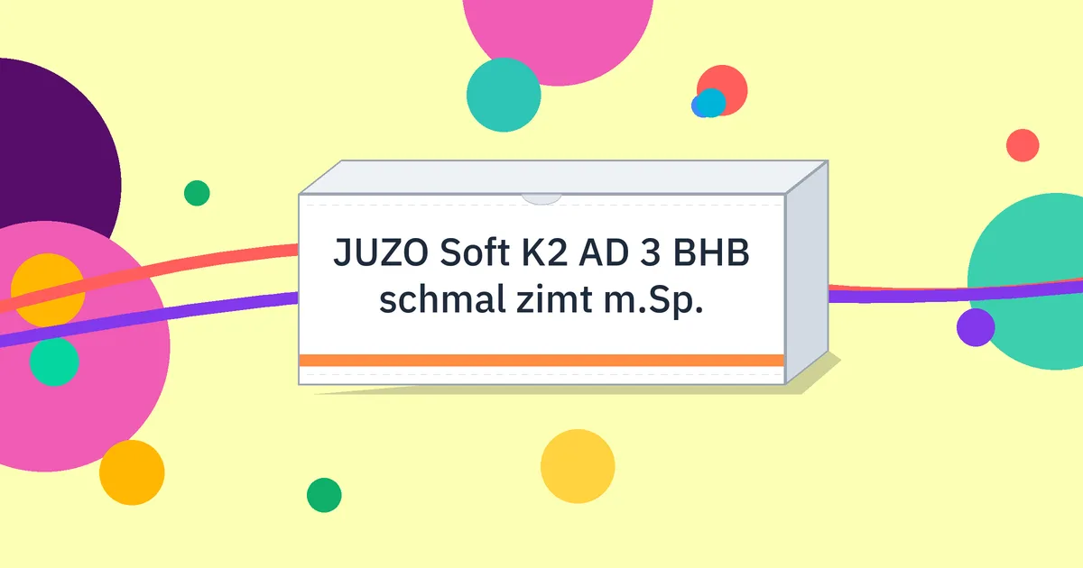 Symbolbild: Packung mit der Aufschrift JUZO Soft K2 AD 3 BHB schmal zimt m.Sp. (PZN 15464998) – Verfügbarkeit und Bezug in Apotheken in Frankfurt am Main
