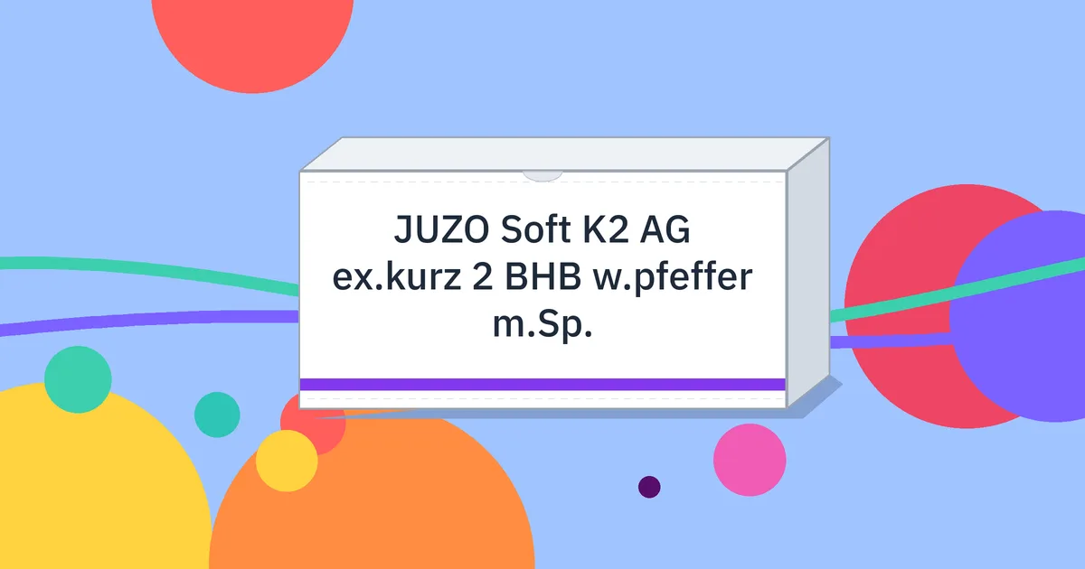 Symbolbild: Packung mit der Aufschrift JUZO Soft K2 AG ex.kurz 2 BHB w.pfeffer m.Sp. (PZN 14843179) – Verfügbarkeit und Bezug in Apotheken in Frankfurt am Main