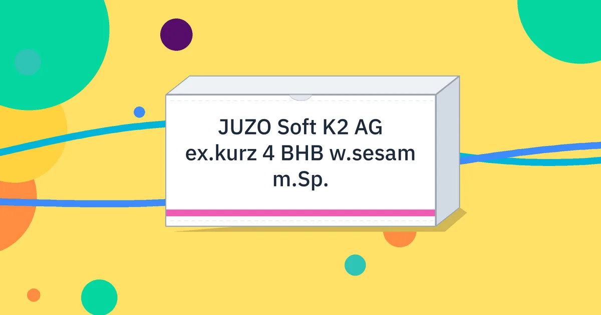 Symbolbild: Packung mit der Aufschrift JUZO Soft K2 AG ex.kurz 4 BHB w.sesam m.Sp. (PZN 14843357) – Verfügbarkeit und Bezug in Apotheken in Frankfurt am Main