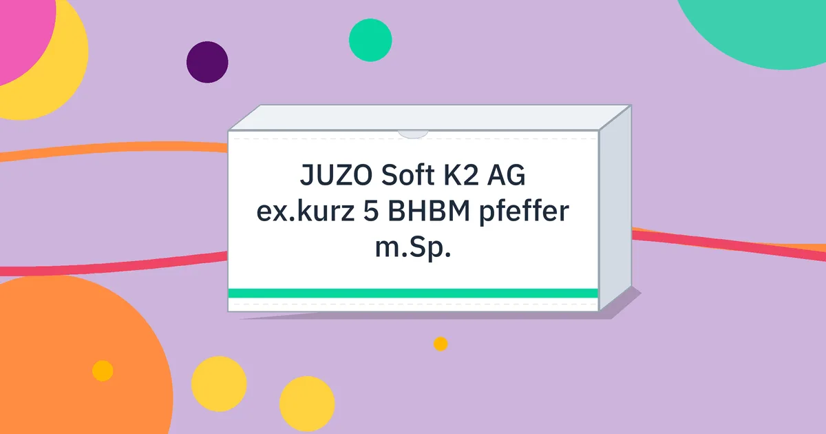 Symbolbild: Packung mit der Aufschrift JUZO Soft K2 AG ex.kurz 5 BHBM pfeffer m.Sp. (PZN 14860083) – Verfügbarkeit und Bezug in Apotheken in Frankfurt am Main