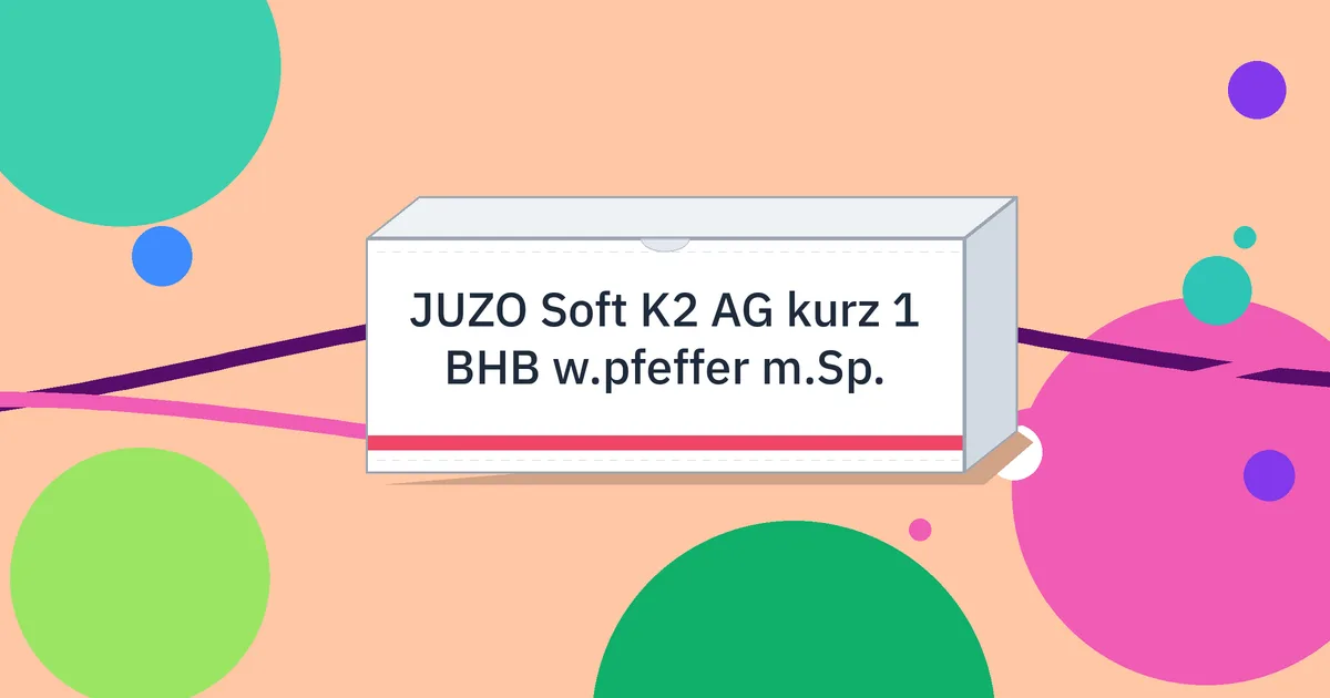 Symbolbild: Packung mit der Aufschrift JUZO Soft K2 AG kurz 1 BHB w.pfeffer m.Sp. (PZN 14841849) – Verfügbarkeit und Bezug in Apotheken in Frankfurt am Main