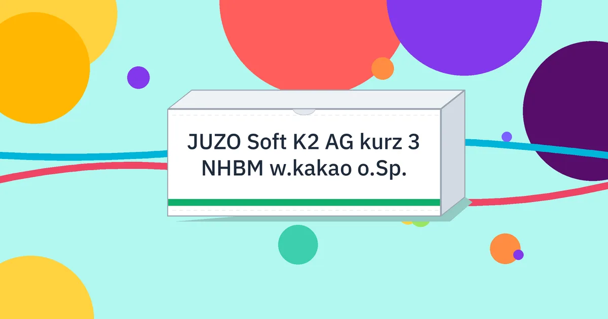 Symbolbild: Packung mit der Aufschrift JUZO Soft K2 AG kurz 3 NHBM w.kakao o.Sp. (PZN 15001784) – Verfügbarkeit und Bezug in Apotheken in Frankfurt am Main