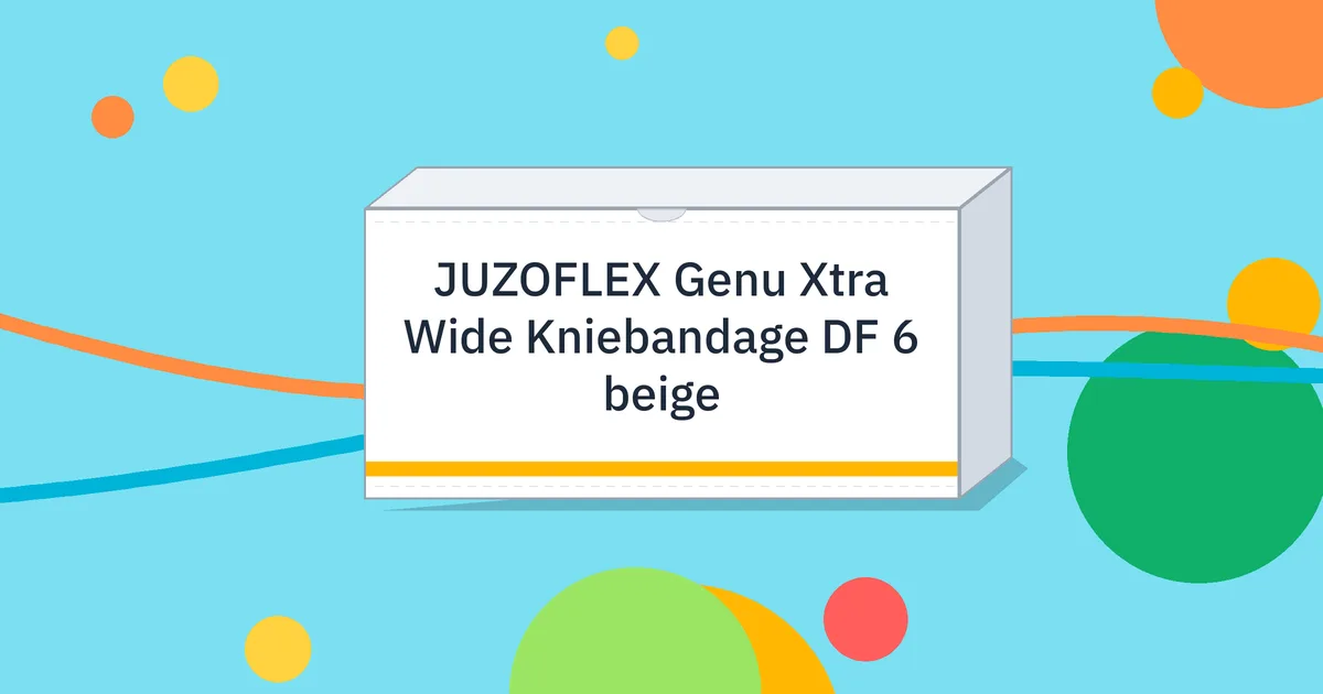 Symbolbild: Packung mit der Aufschrift JUZOFLEX Genu Xtra Wide Kniebandage DF 6 beige (PZN 16497793) – Verfügbarkeit und Bezug in Apotheken in Frankfurt am Main
