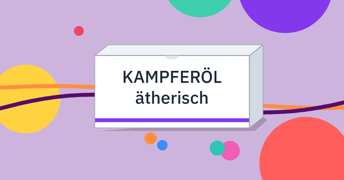 Symbolbild: Packung mit der Aufschrift KAMPFERÖL ätherisch (PZN 15407552) – Verfügbarkeit und Bezug in Apotheken in Frankfurt am Main