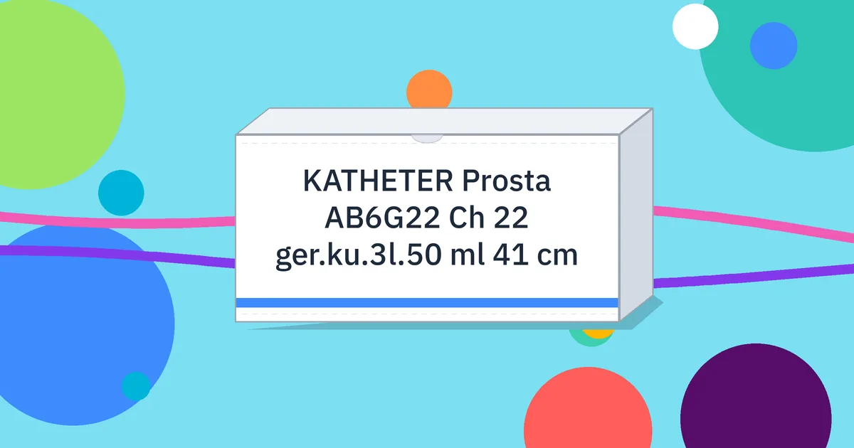 Symbolbild: Packung mit der Aufschrift KATHETER Prosta AB6G22 Ch 22 ger.ku.3l.50 ml 41 cm (PZN 03360236) – Verfügbarkeit und Bezug in Apotheken in Frankfurt am Main