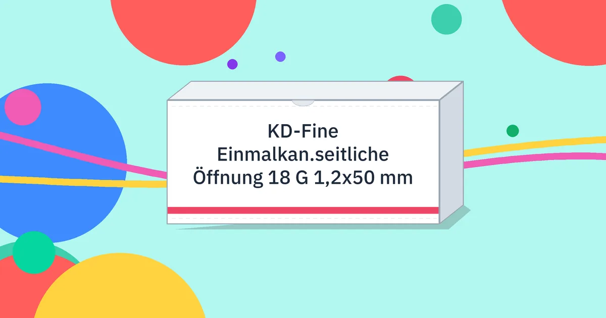 Symbolbild: Packung mit der Aufschrift KD-Fine Einmalkan.seitliche Öffnung 18 G 1,2x50 mm (PZN 20385060) – Verfügbarkeit und Bezug in Apotheken in Frankfurt am Main