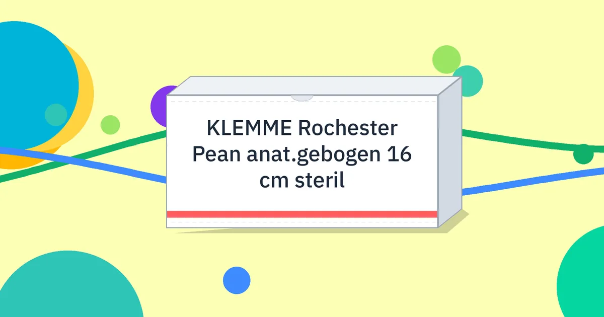 Symbolbild: Packung mit der Aufschrift KLEMME Rochester Pean anat.gebogen 16 cm steril (PZN 17248425) – Verfügbarkeit und Bezug in Apotheken in Frankfurt am Main
