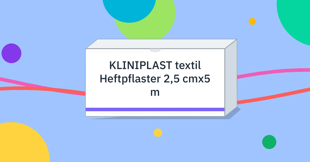 Symbolbild: Packung mit der Aufschrift KLINIPLAST textil Heftpflaster 2,5 cmx5 m (PZN 16039659) – Verfügbarkeit und Bezug in Apotheken in Frankfurt am Main