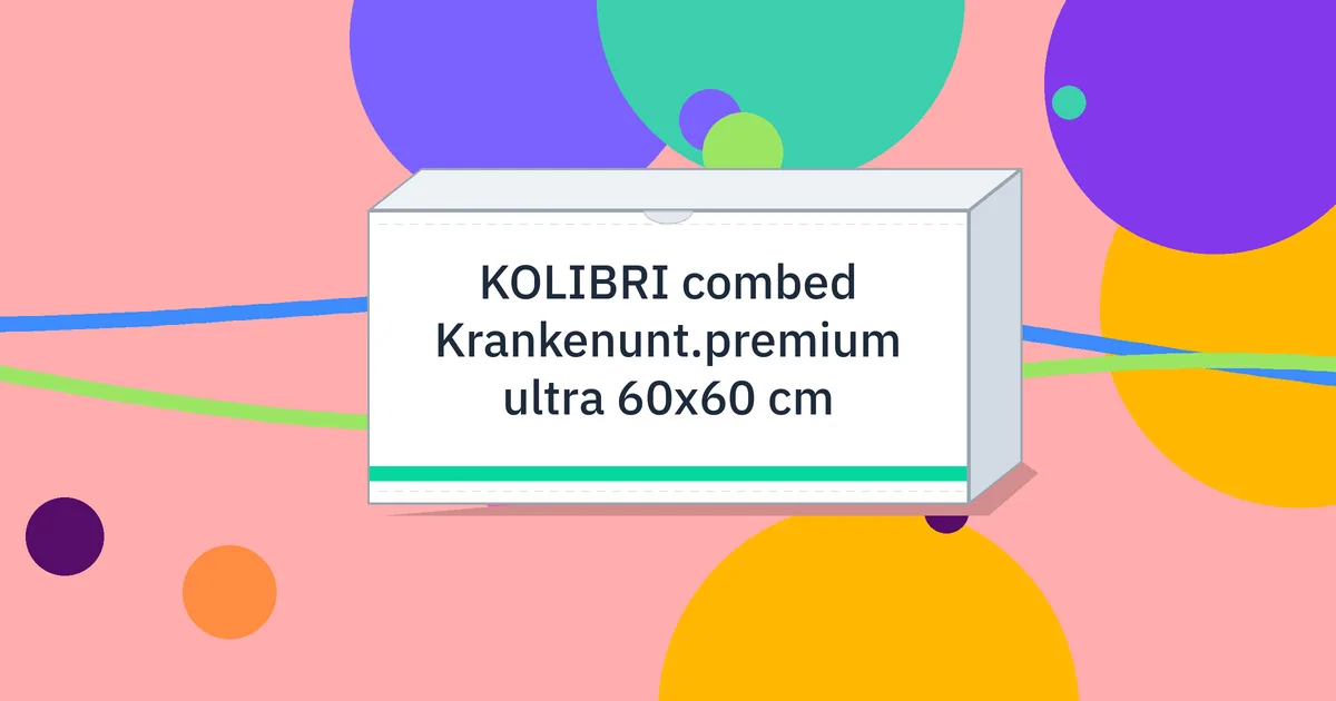 Symbolbild: Packung mit der Aufschrift KOLIBRI combed Krankenunt.premium ultra 60x60 cm (PZN 11037041) – Verfügbarkeit und Bezug in Apotheken in Frankfurt am Main