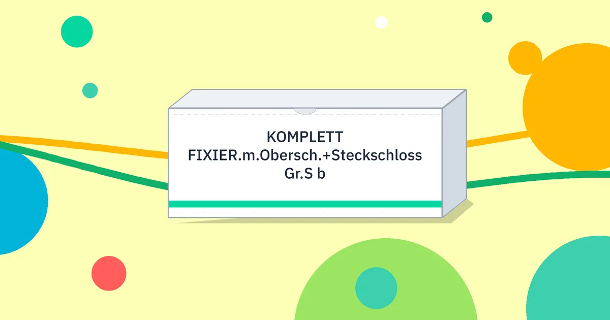 Symbolbild: Packung mit der Aufschrift KOMPLETT FIXIER.m.Obersch.+Steckschloss Gr.S b (PZN 11574069) – Verfügbarkeit und Bezug in Apotheken in Frankfurt am Main