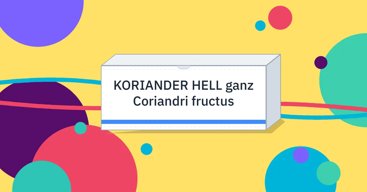 Symbolbild: Packung mit der Aufschrift KORIANDER HELL ganz Coriandri fructus (PZN 20948735) – Verfügbarkeit und Bezug in Apotheken in Frankfurt am Main