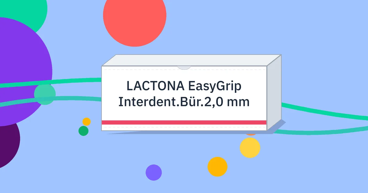 Symbolbild: Packung mit der Aufschrift LACTONA EasyGrip Interdent.Bür.2,0 mm (PZN 07771605) – Verfügbarkeit und Bezug in Apotheken in Frankfurt am Main