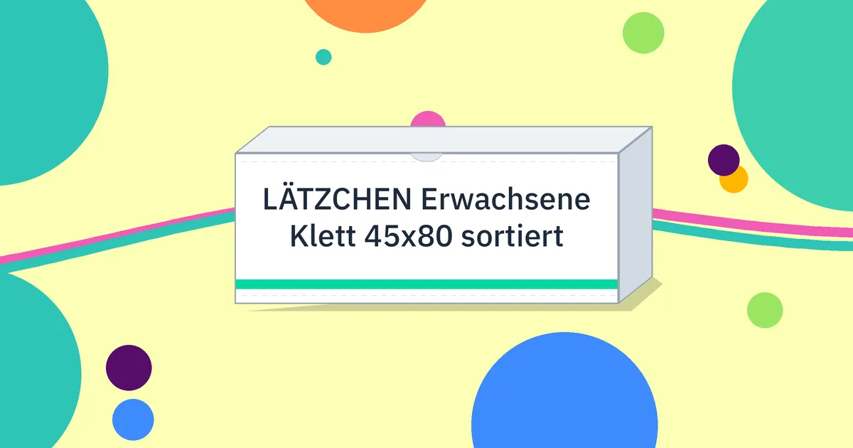 Symbolbild: Packung mit der Aufschrift LÄTZCHEN Erwachsene Klett 45x80 sortiert (PZN 00214066) – Verfügbarkeit und Bezug in Apotheken in Frankfurt am Main