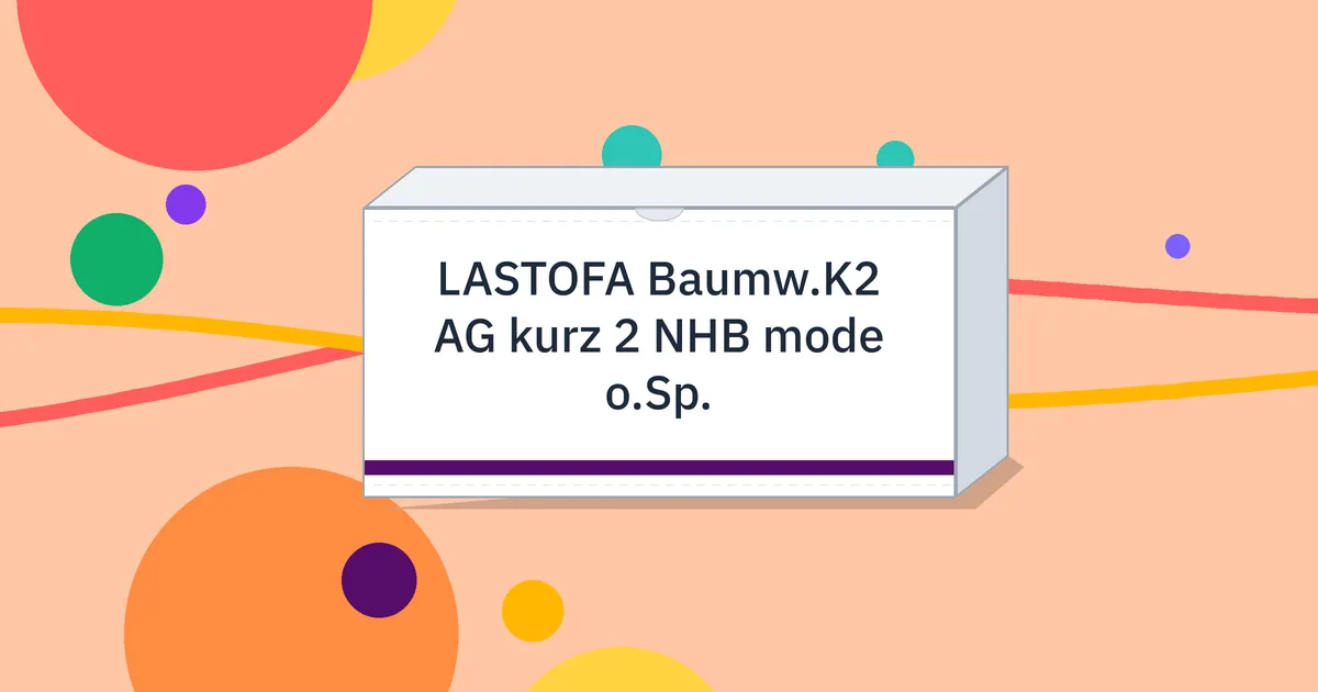 Symbolbild: Packung mit der Aufschrift LASTOFA Baumw.K2 AG kurz 2 NHB mode o.Sp. (PZN 01948267) – Verfügbarkeit und Bezug in Apotheken in Frankfurt am Main