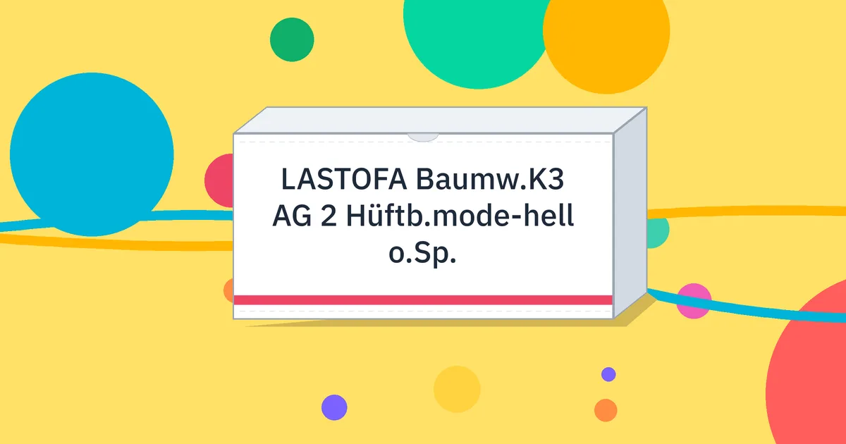 Symbolbild: Packung mit der Aufschrift LASTOFA Baumw.K3 AG 2 Hüftb.mode-hell o.Sp. (PZN 01957042) – Verfügbarkeit und Bezug in Apotheken in Frankfurt am Main