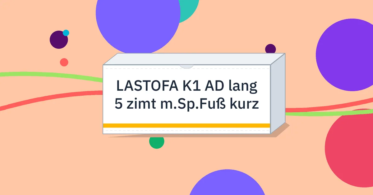 Symbolbild: Packung mit der Aufschrift LASTOFA K1 AD lang 5 zimt m.Sp.Fuß kurz (PZN 13787711) – Verfügbarkeit und Bezug in Apotheken in Frankfurt am Main