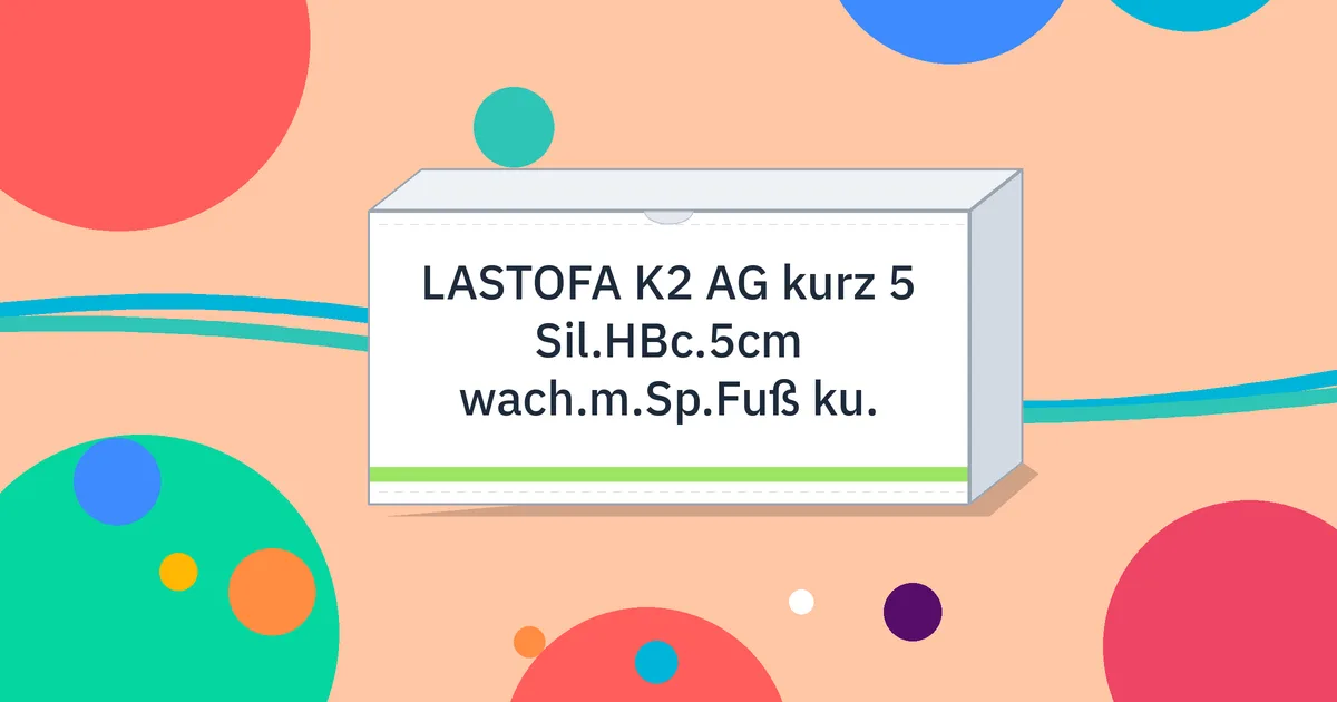 Symbolbild: Packung mit der Aufschrift LASTOFA K2 AG kurz 5 Sil.HBc.5cm wach.m.Sp.Fuß ku. (PZN 13806549) – Verfügbarkeit und Bezug in Apotheken in Frankfurt am Main