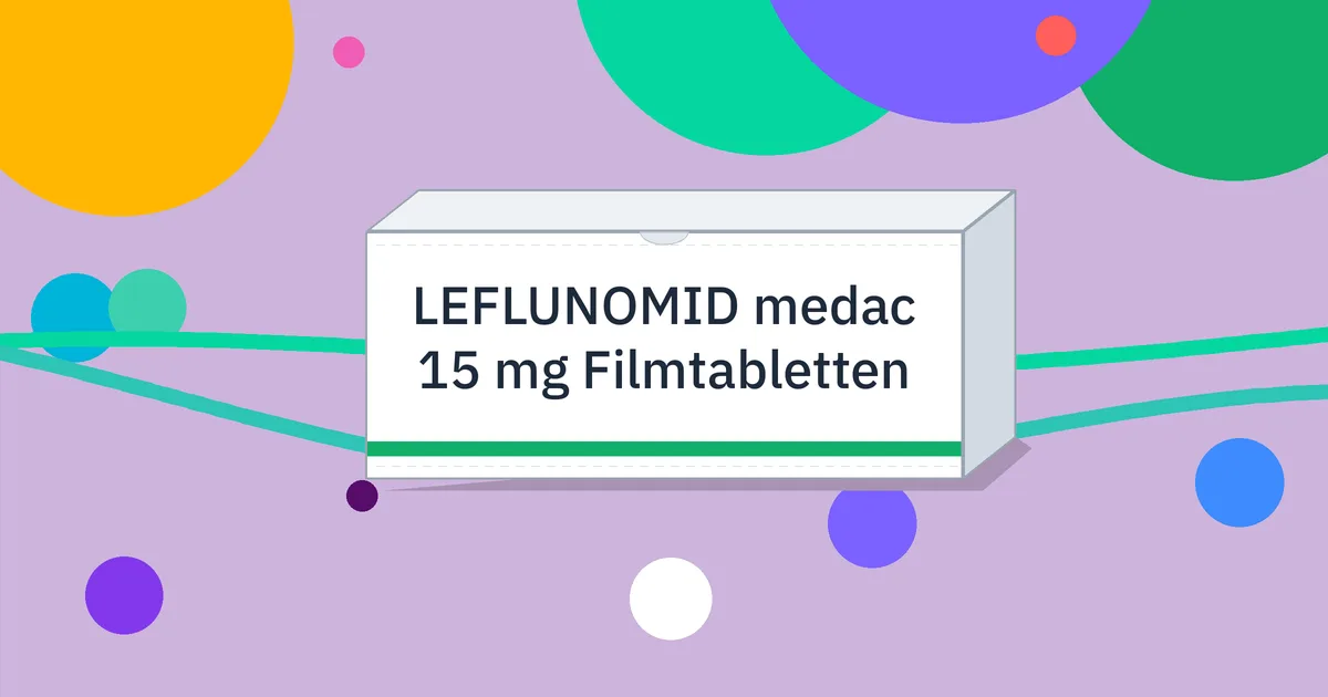 Symbolbild: Packung mit der Aufschrift LEFLUNOMID medac 15 mg Filmtabletten (PZN 18276033) – Verfügbarkeit und Bezug in Apotheken in Frankfurt am Main