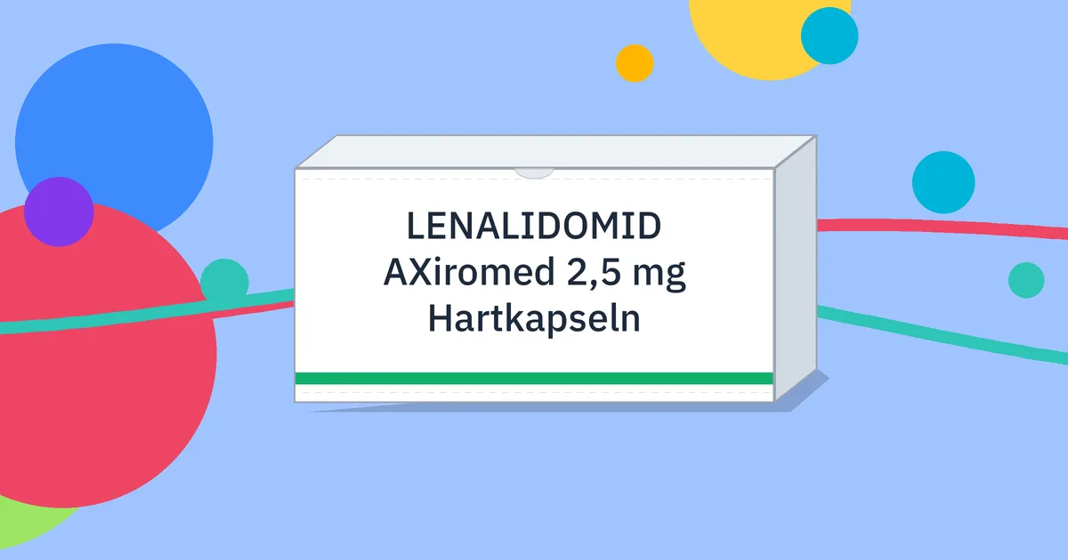Symbolbild: Packung mit der Aufschrift LENALIDOMID AXiromed 2,5 mg Hartkapseln (PZN 18488798) – Verfügbarkeit und Bezug in Apotheken in Frankfurt am Main