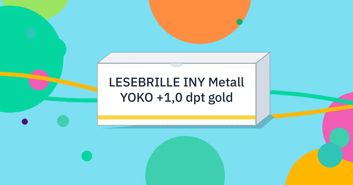 Symbolbild: Packung mit der Aufschrift LESEBRILLE INY Metall YOKO +1,0 dpt gold (PZN 19928130) – Verfügbarkeit und Bezug in Apotheken in Frankfurt am Main